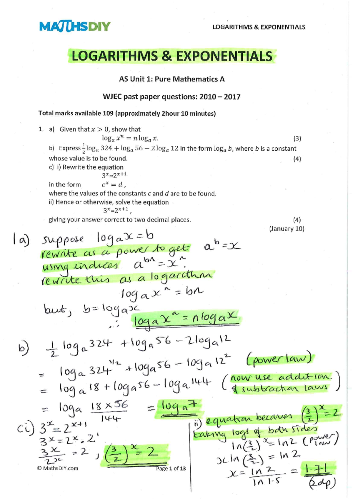 Logs and Exponentials Answers - microbiology - Studocu