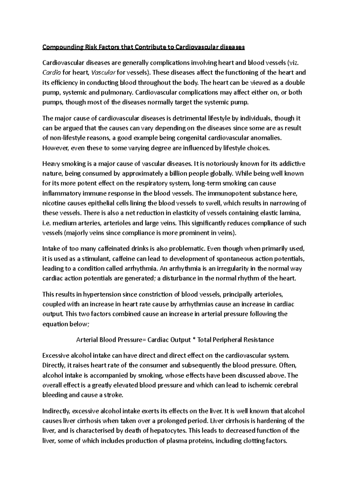 Compounding risks factors that contribute to the developmenet oh heart ...