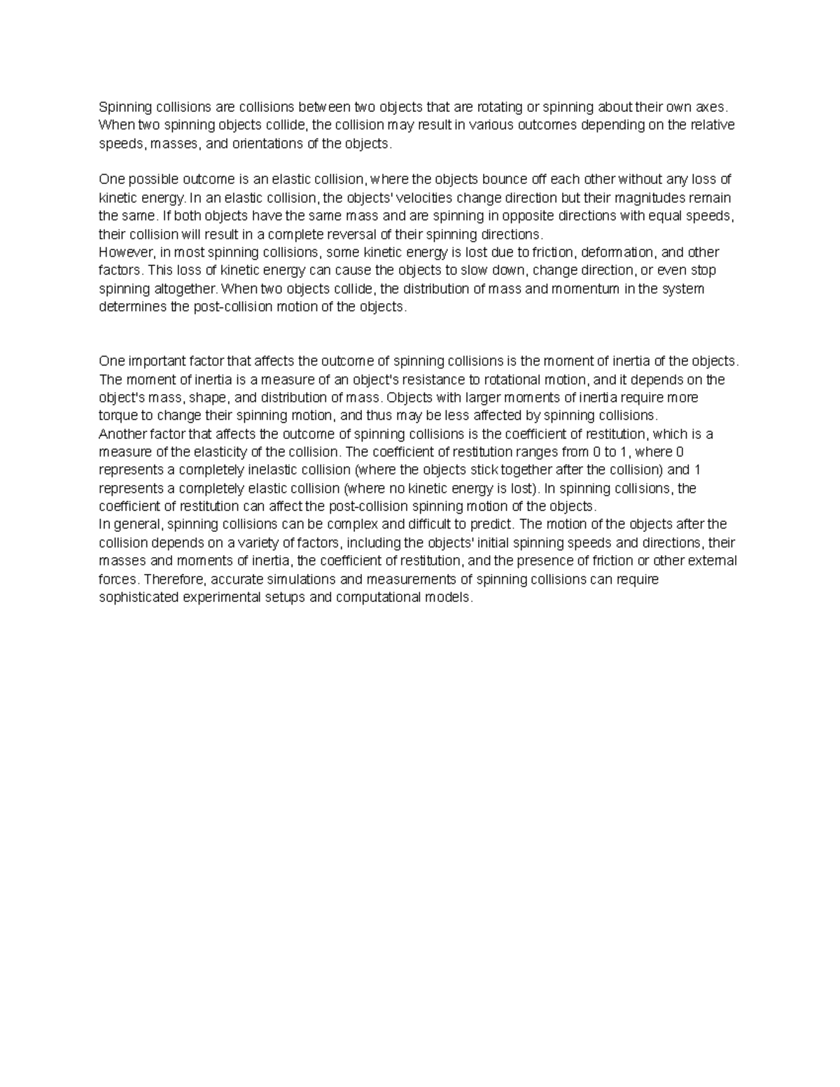 Spinning collisions notes - Spinning collisions are collisions between ...