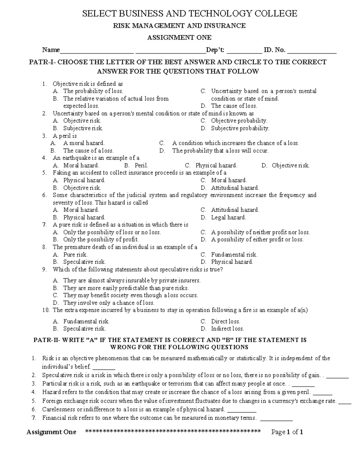 Assignment One - Pass - SELECT BUSINESS AND TECHNOLOGY COLLEGE ...