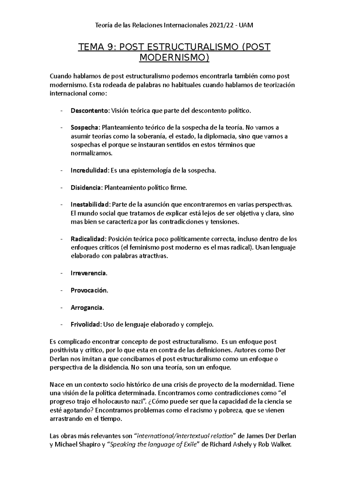 Tema 9: Post Estructuralismo - TEMA 9: POST ESTRUCTURALISMO (POST ...