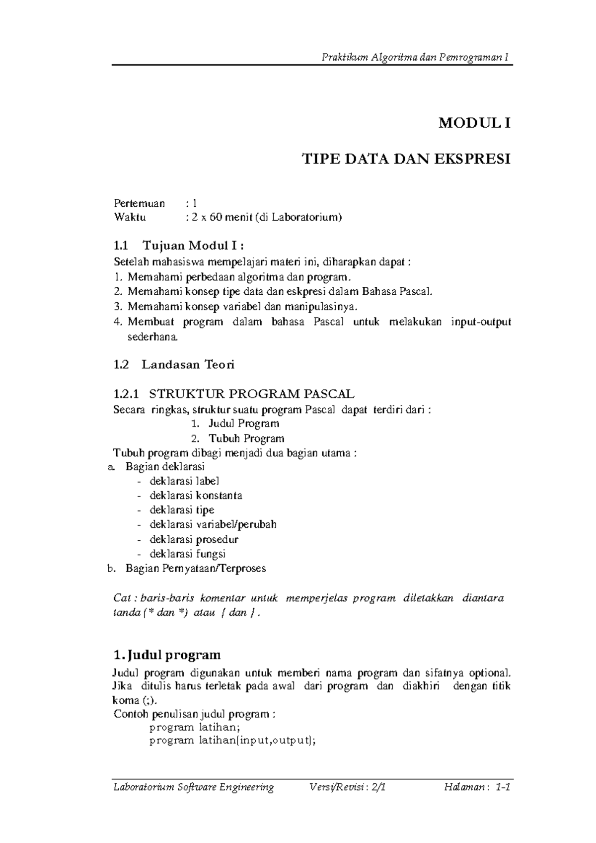Modul 1 Alpro 1 - Tipe Data Ekspresi - MODUL I TIPE DATA DAN EKSPRESI ...
