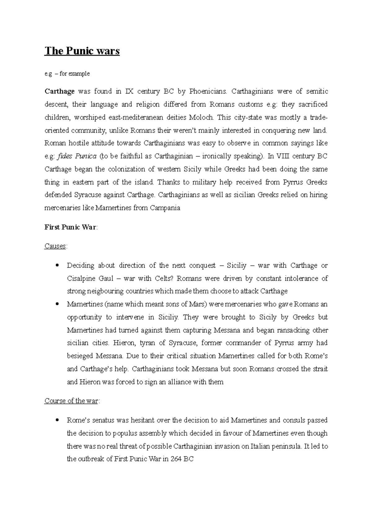 The Punic Wars2 - Lecture notes 1 - The Punic wars e – for example ...