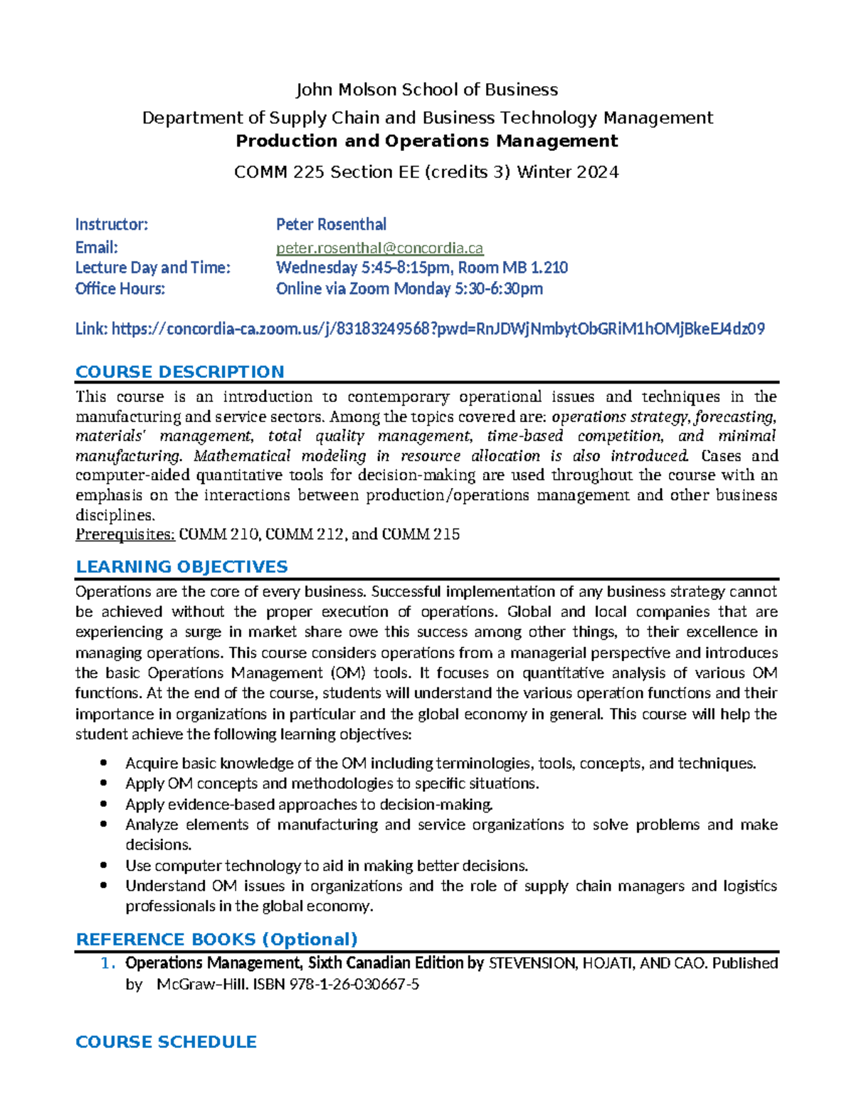 COMM 225 Section EE Winter 2024 Course Outline - John Molson School of ...