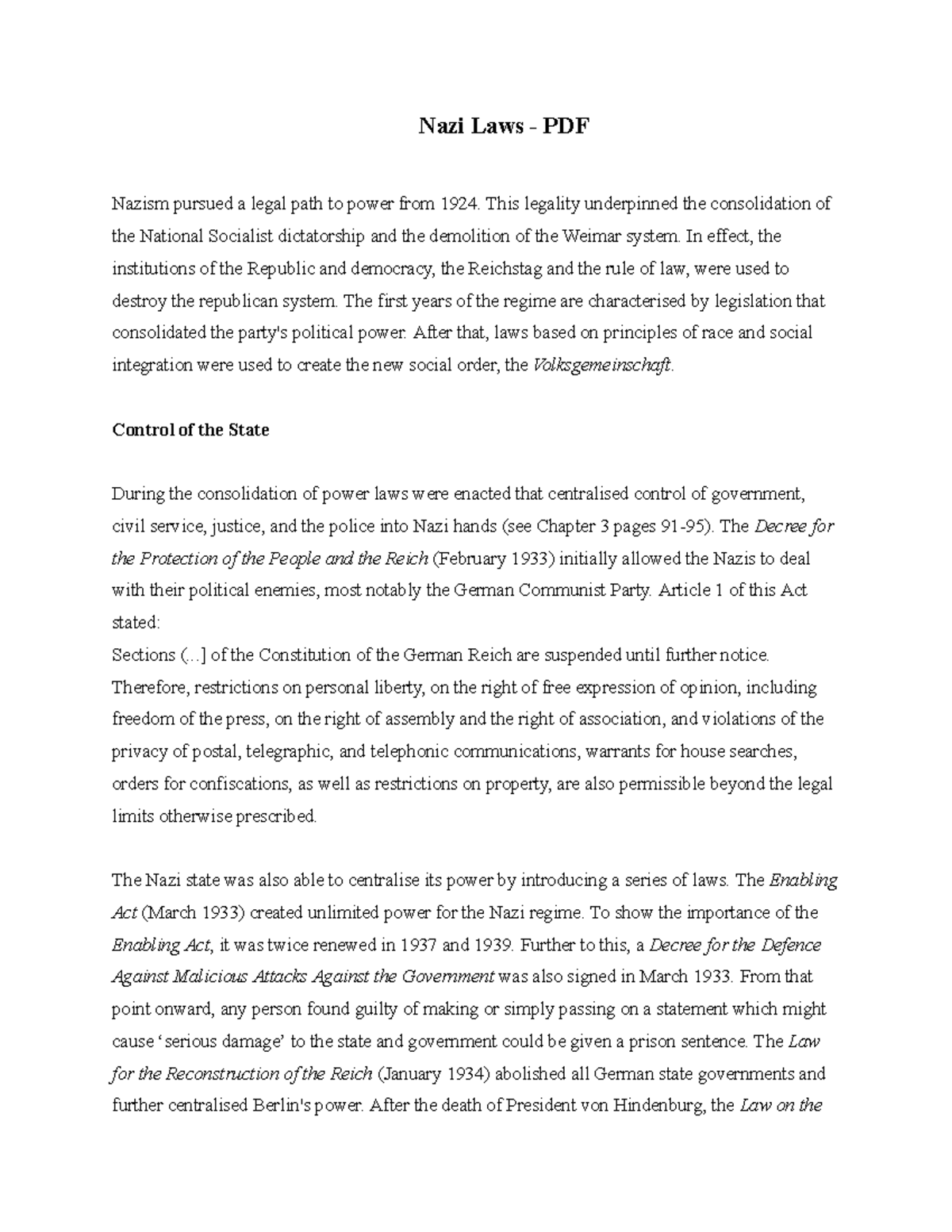 Modern History - Power and Authority: Nazi Laws - Nazi Laws - PDF ...