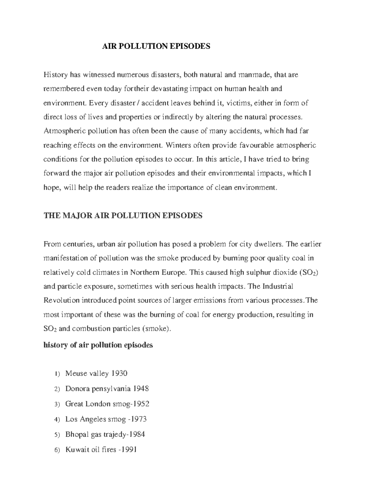 AIR Pollution Episodes - AIR POLLUTION EPISODES History has witnessed ...