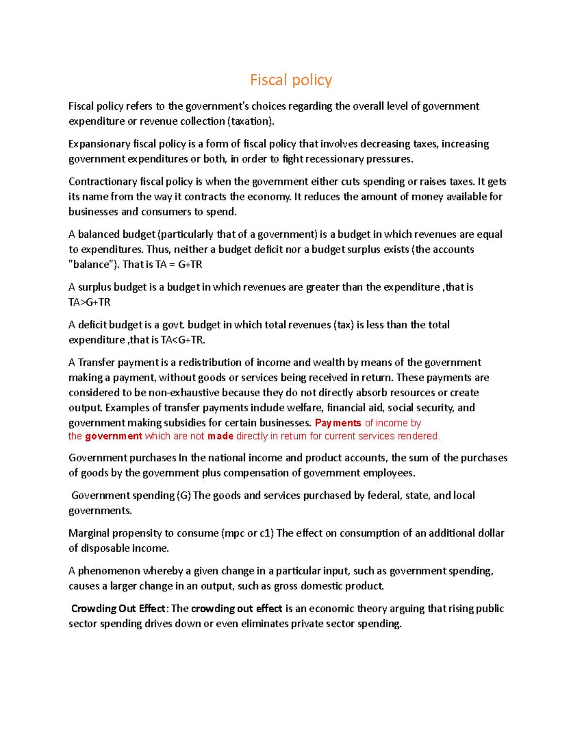 Fiscal policy, some basic definition for fiscal policy - Monetary ...