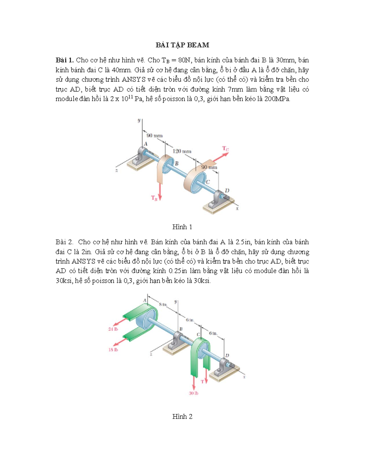 BT Beam1 - beam ansys - BÀI TẬP BEAM Bài 1. Cho cơ hệ như hình vẽ. Cho TB = 80N, bán kính của ...