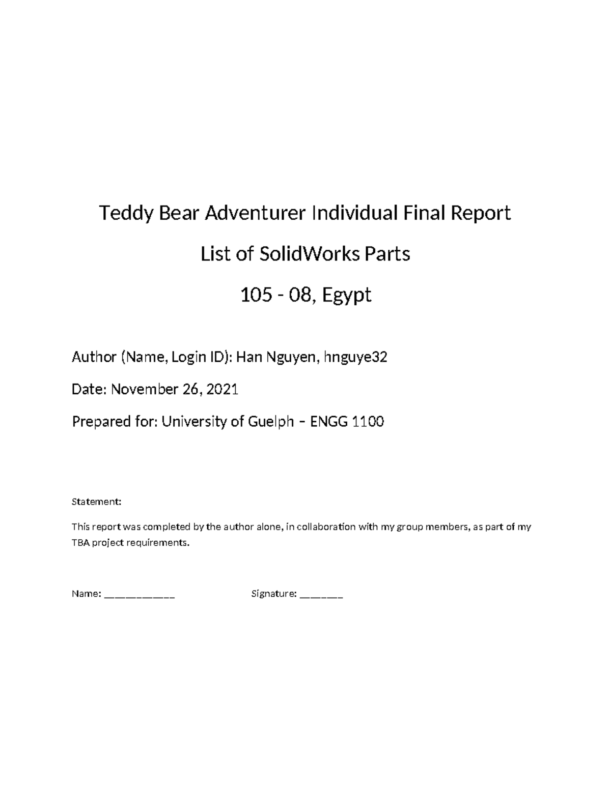 ENGG1100 - F2021 - TBA Final Report Template - Individual - Teddy Bear ...