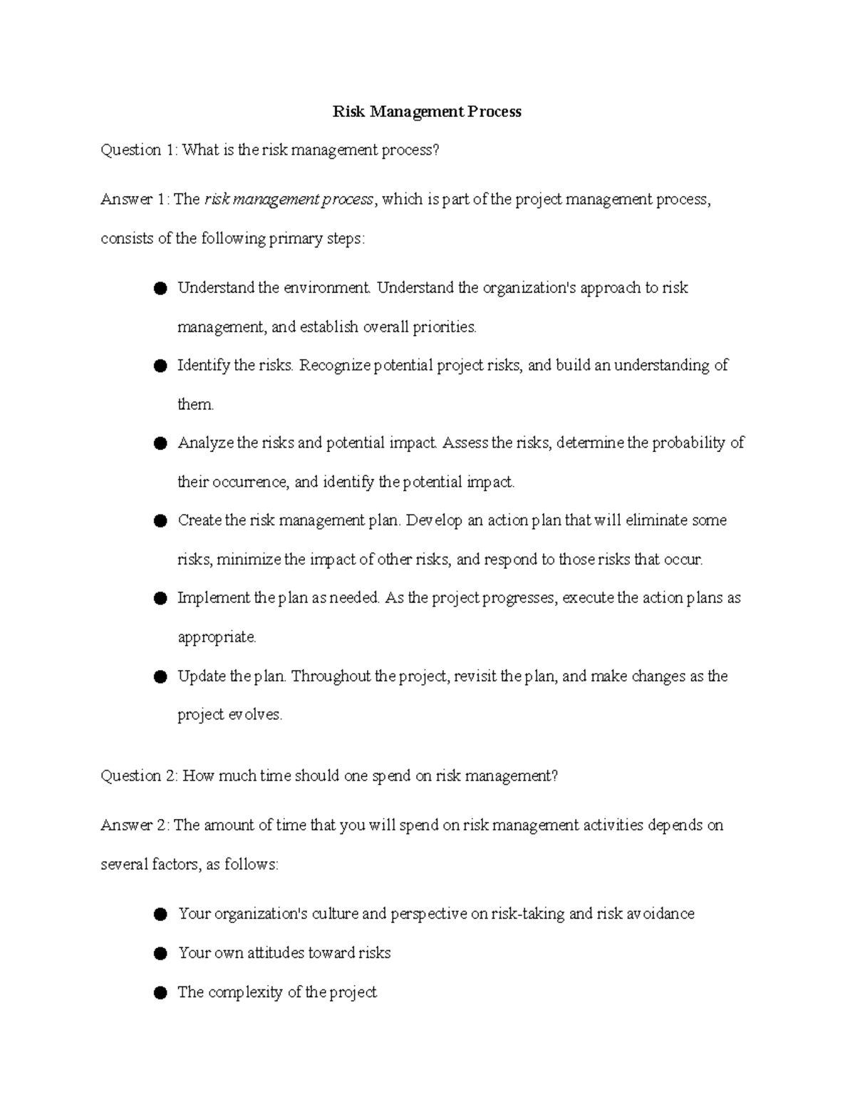 Risk Management Process [Project Risk Management Overview] MGMT440 ...