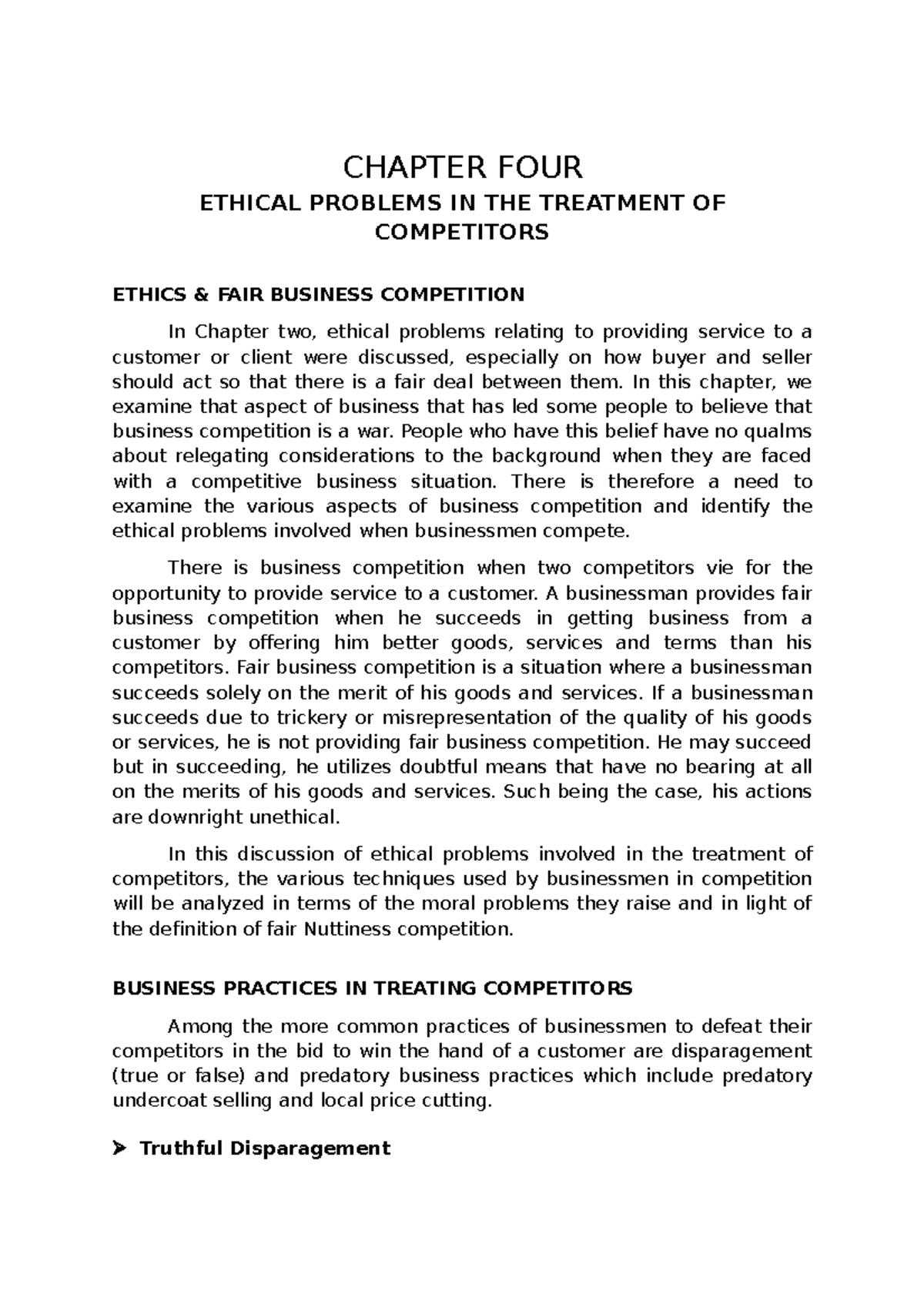 Bus Ethics CH4 - Credits to its author/writer - CHAPTER FOUR ETHICAL ...