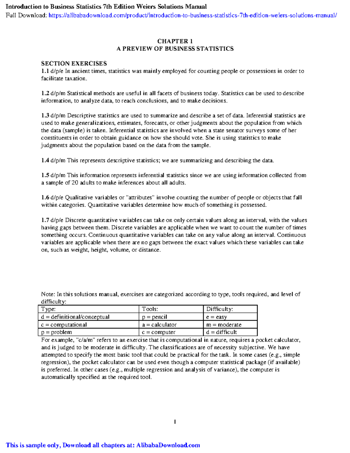 Introduction to business statistics 7th edition weiers solutions manual ...