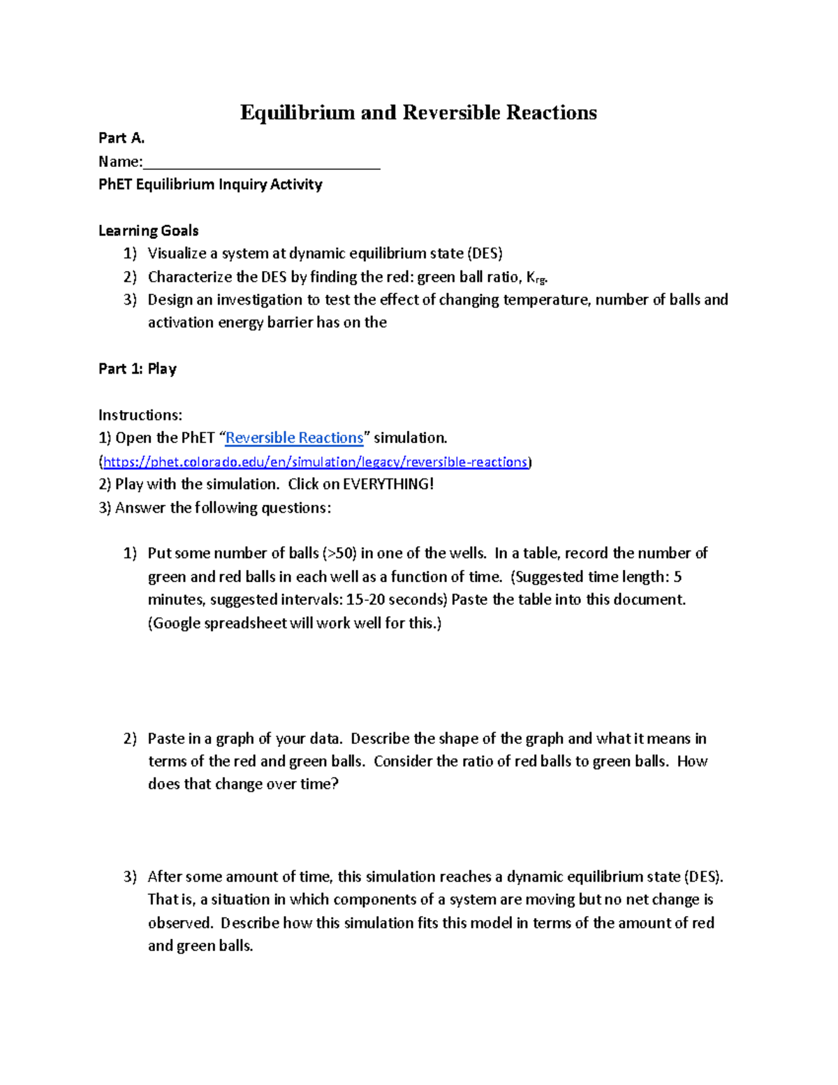 Fall 2024 - Equilibrium and Reversible Reactions - Equilibrium and ...