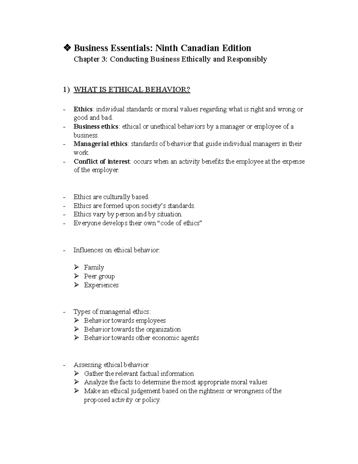 Business Essentials Chapter 3 Summary - Business Essentials: Ninth ...