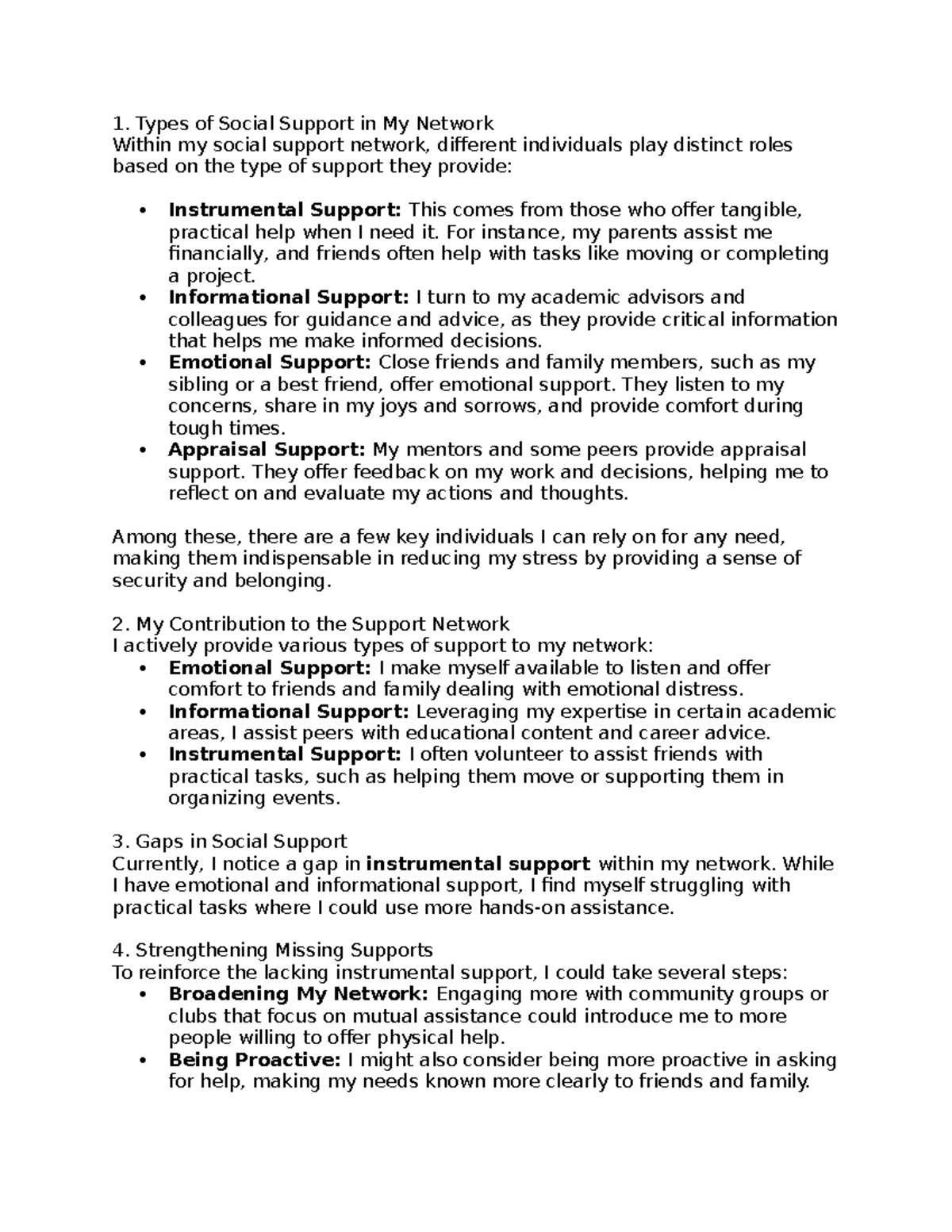 Journal 13 - it has detailed descriptions - 1. Types of Social Support ...