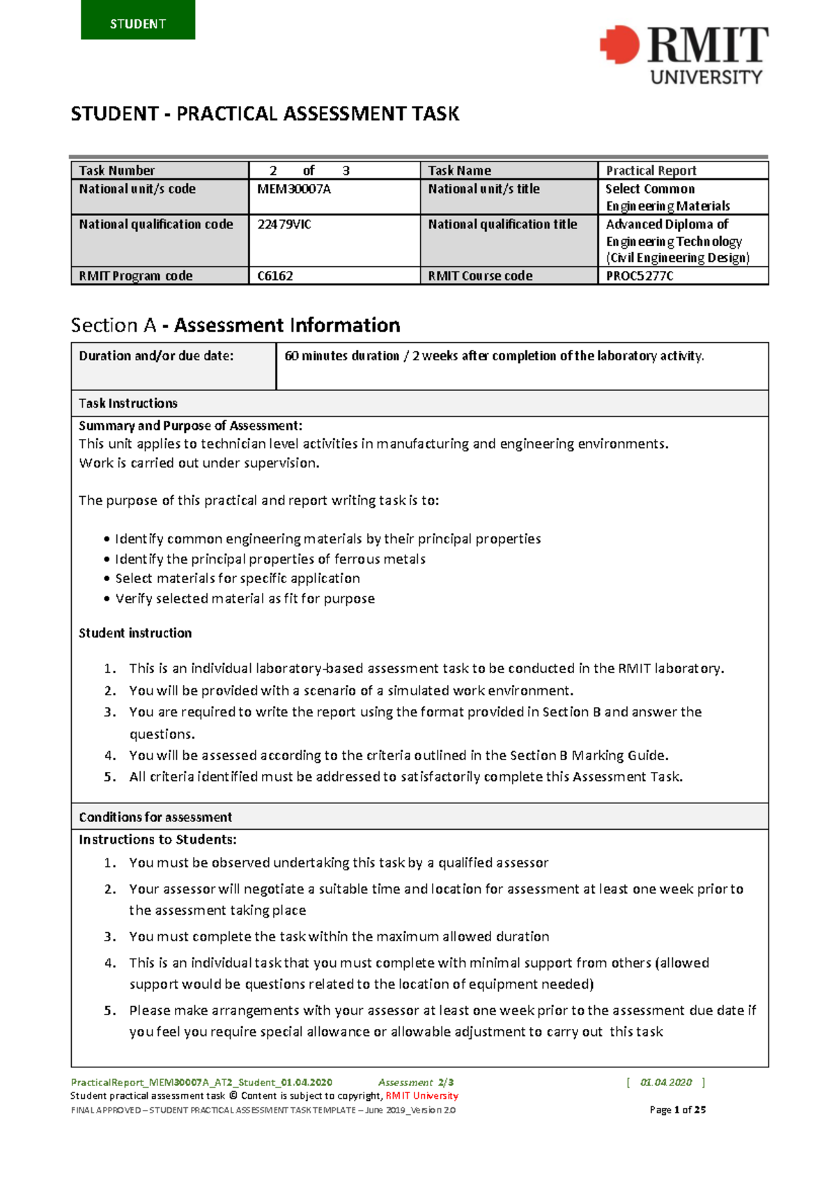 Practical Report MEM30007 A AT2 Student 01042020 sem1 - PracticalReport ...