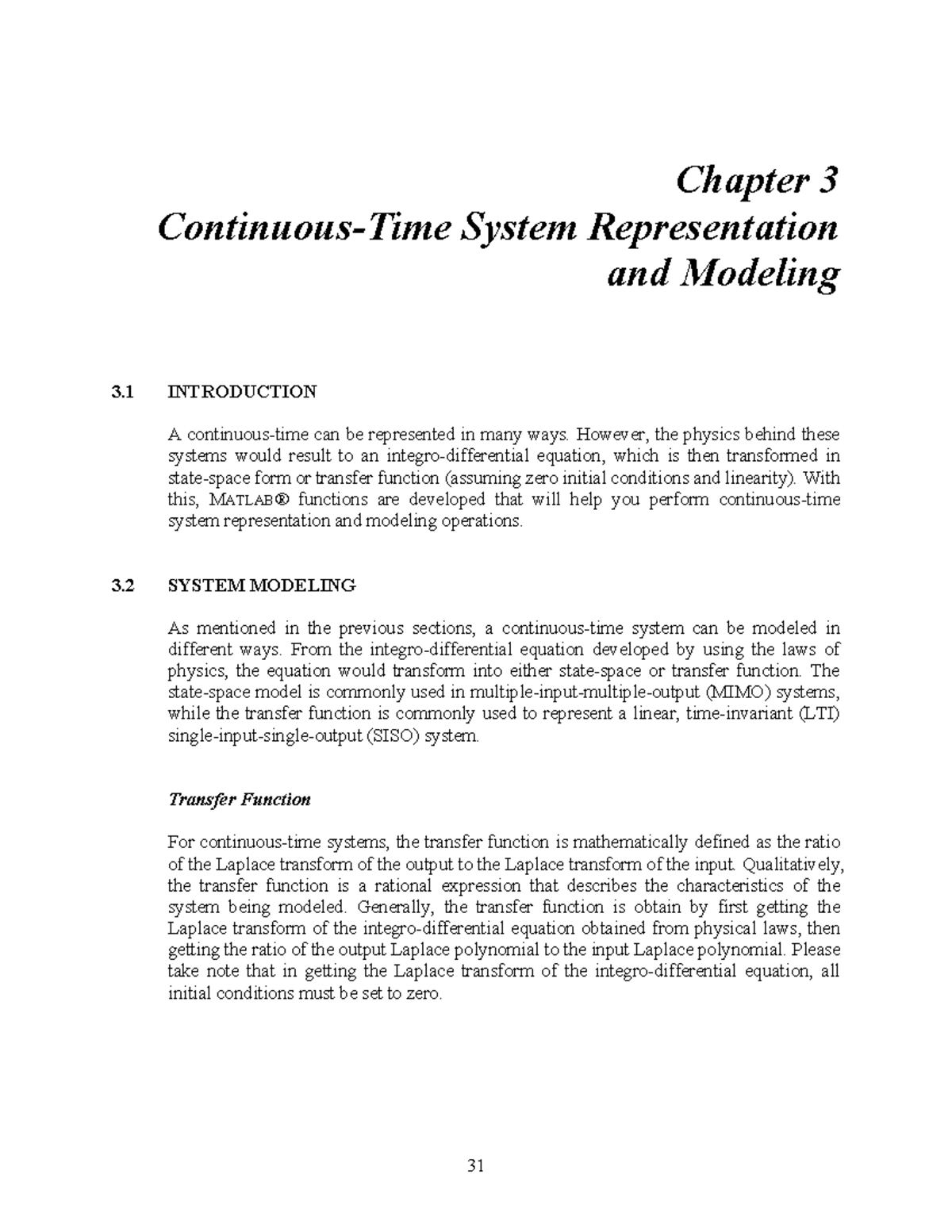 Continuous-Time System Representation and Modelling - Chapter 3 ...