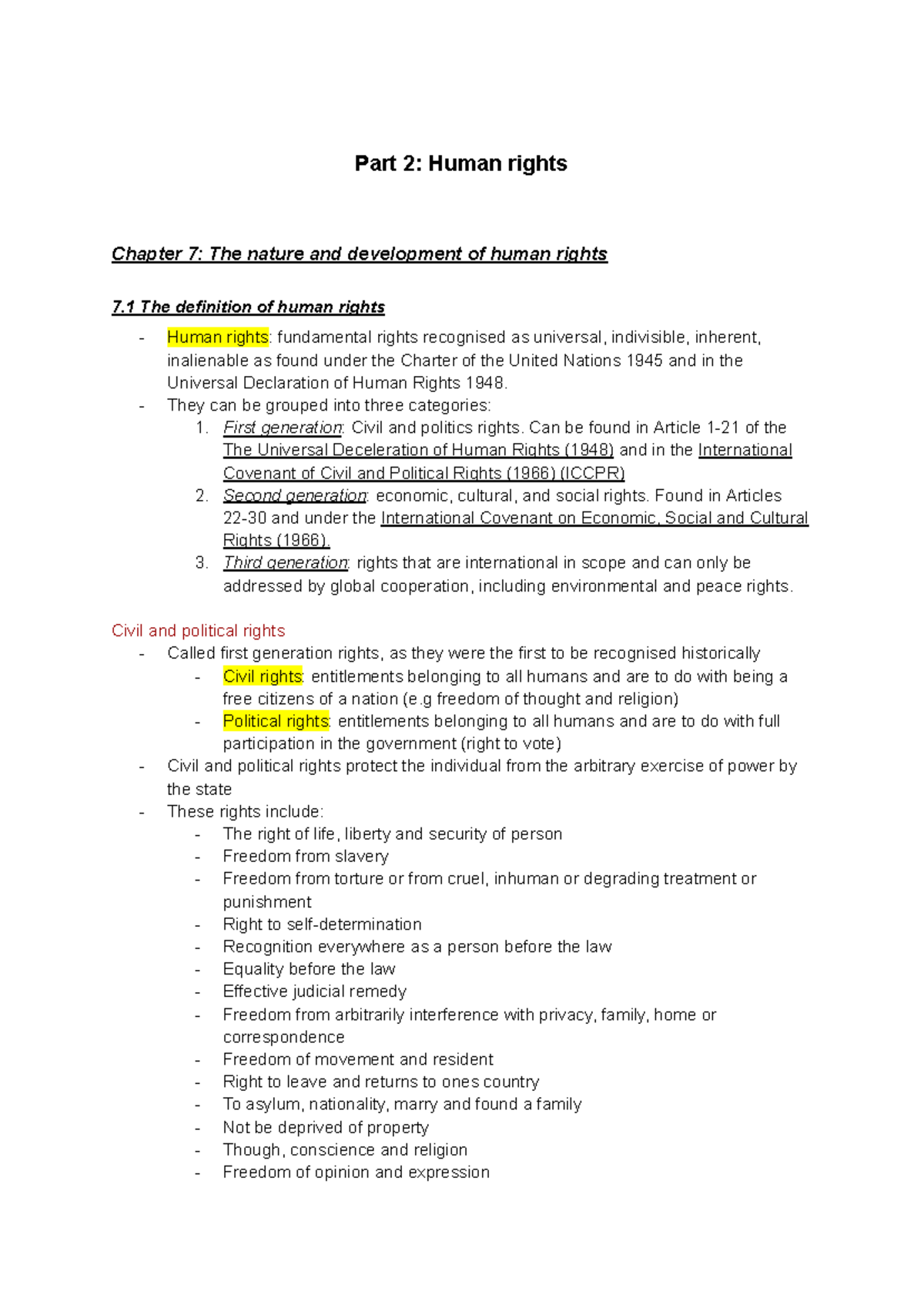 Part 2 Human rights - Part 2: Human rights Chapter 7: The nature and ...