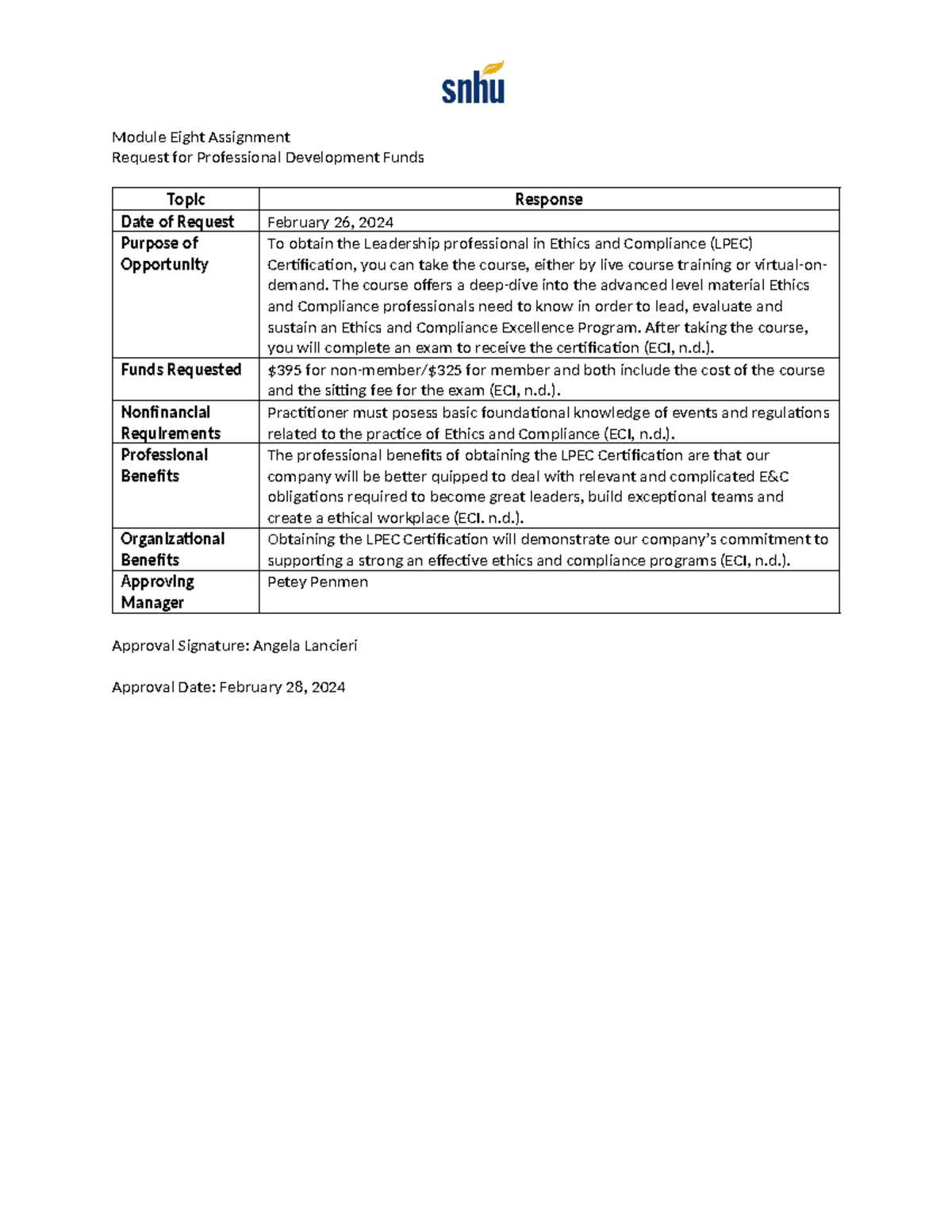 8-2 Assignment - Module Eight Assignment Request for Professional ...