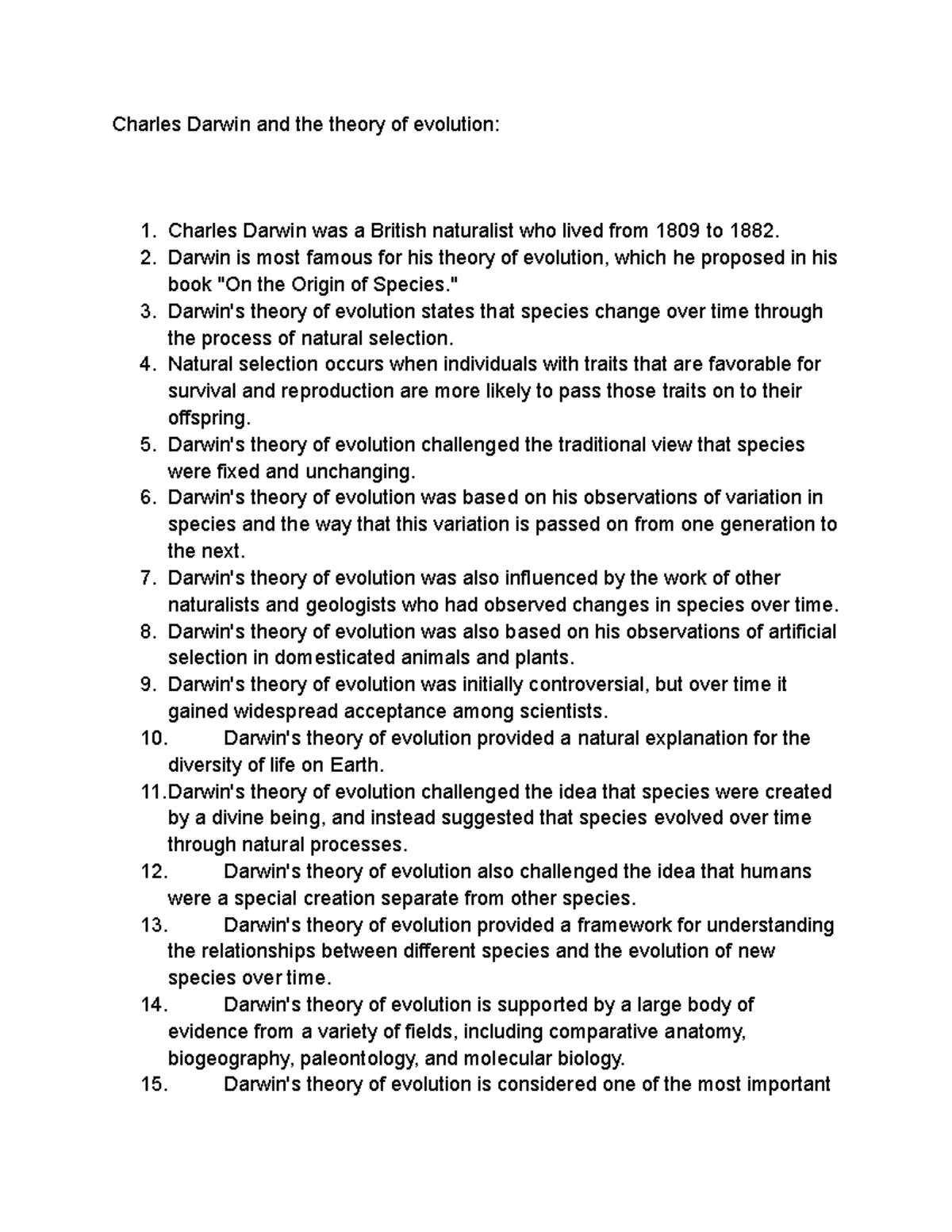 Charles Darwin and the theory of evolution - Charles Darwin and the ...