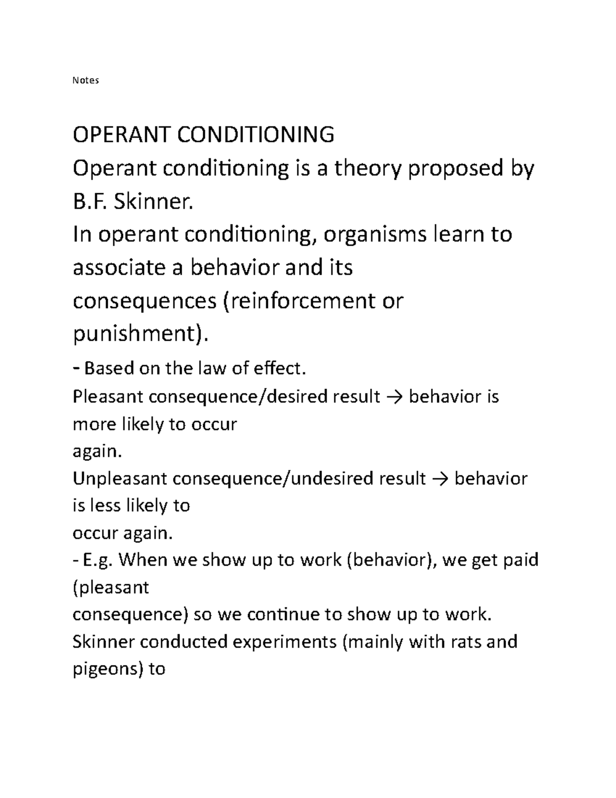 Document 90 - memory - Notes OPERANT CONDITIONING Operant conditioning ...