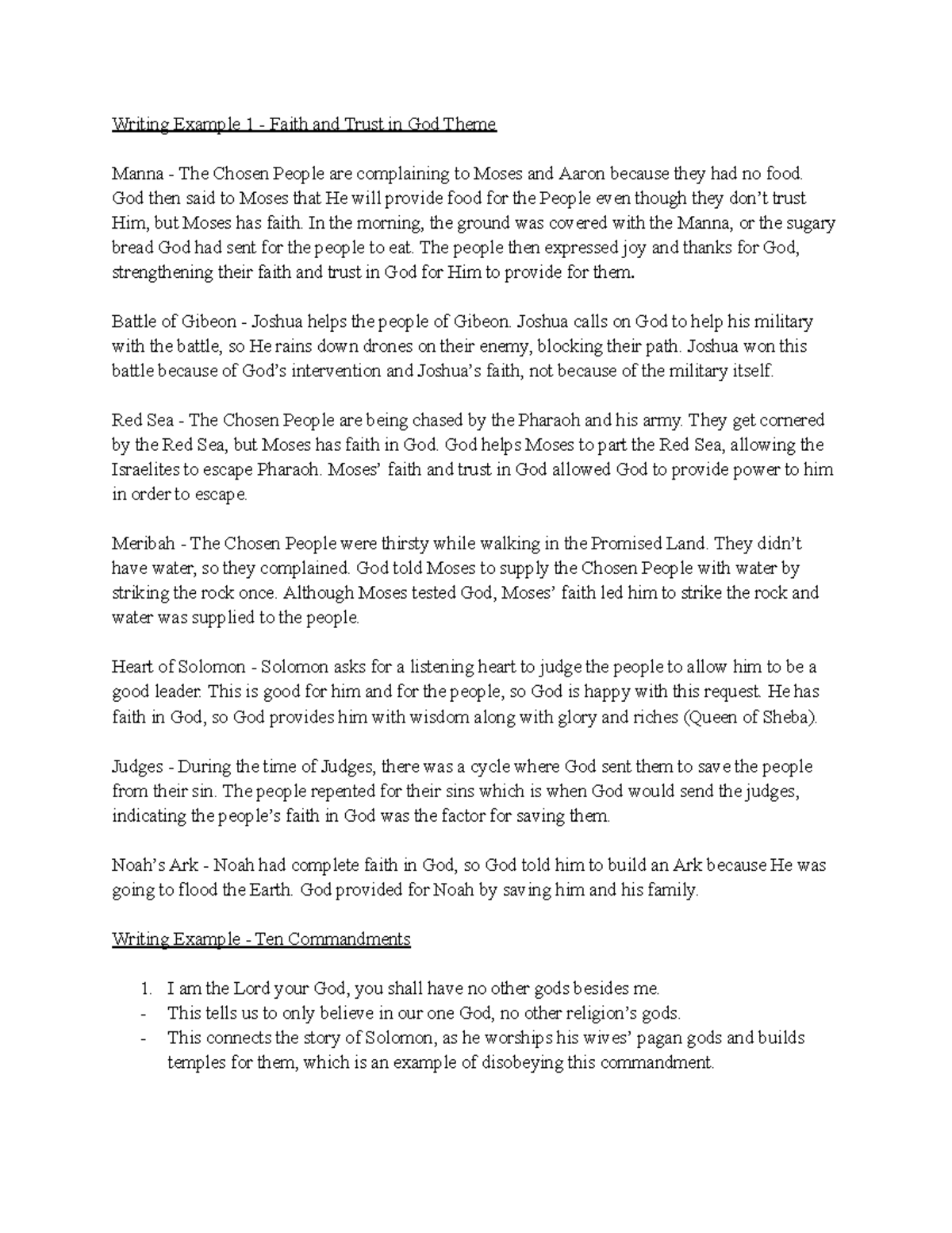 HOS 1 - Writing Assignment Examples 2 - Writing Example 1 - Faith and ...
