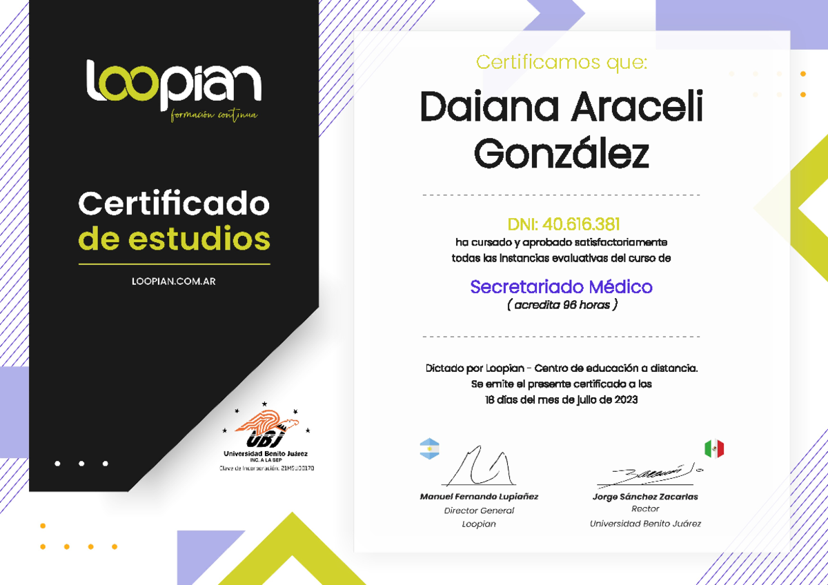 Diploma - xcccccccccc - Certificamos que: Daiana Araceli González - DNI ...