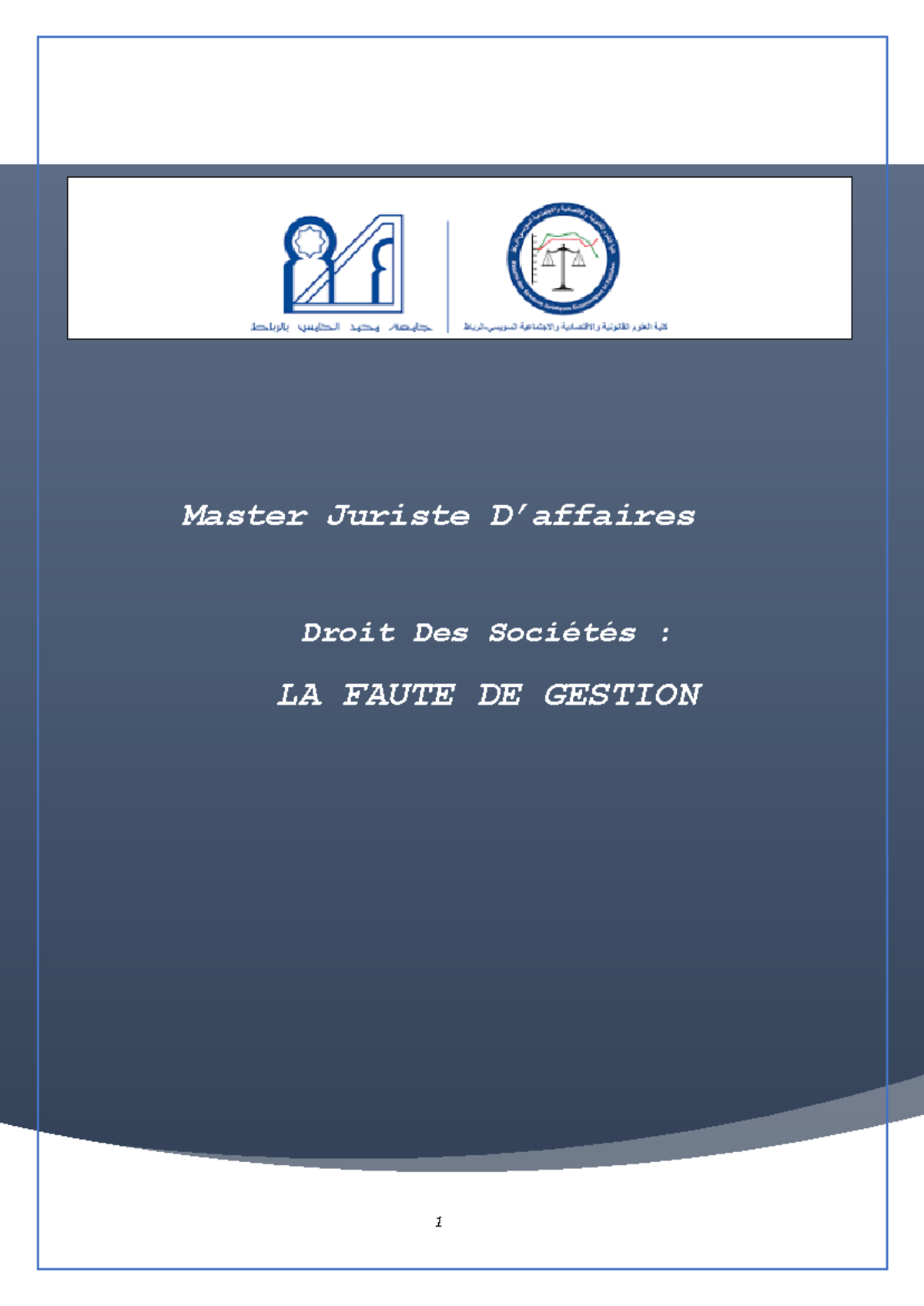 LA Faute DE Gestion word - Master Juriste D’affaires Droit Des Sociétés : LA FAUTE DE GESTION ...