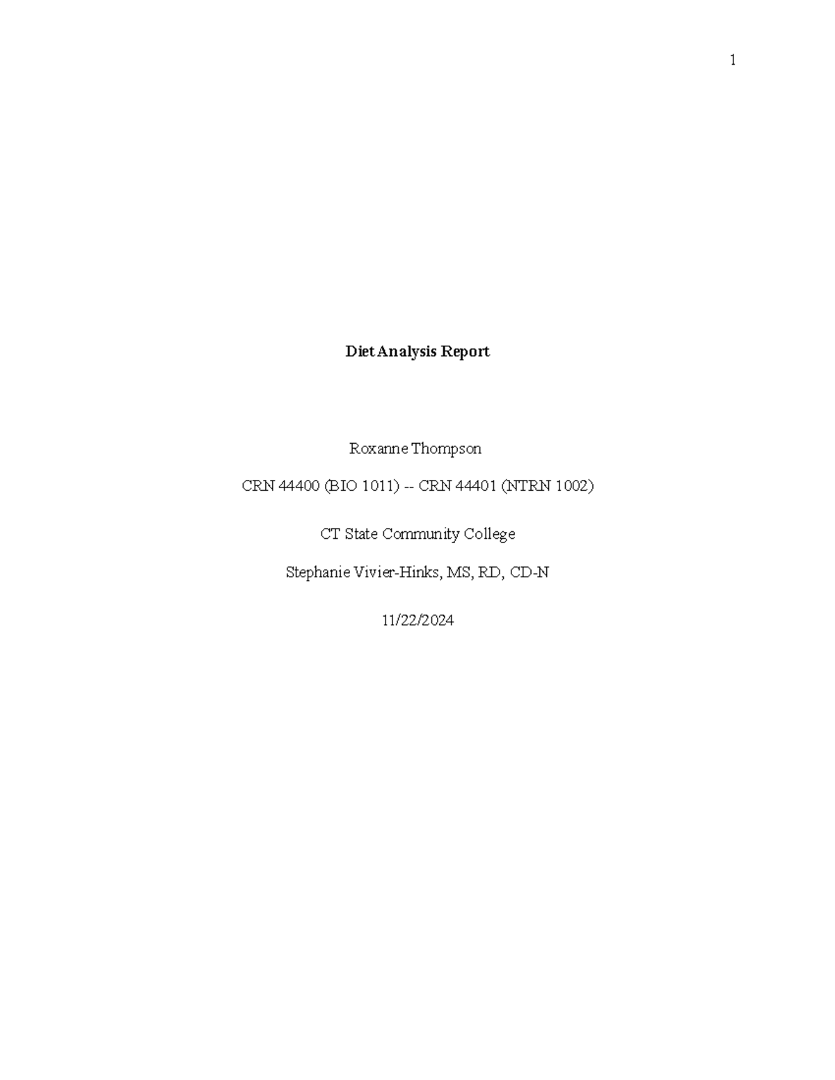 Diet Analysis Report - Good to read notes - Diet Analysis Report ...