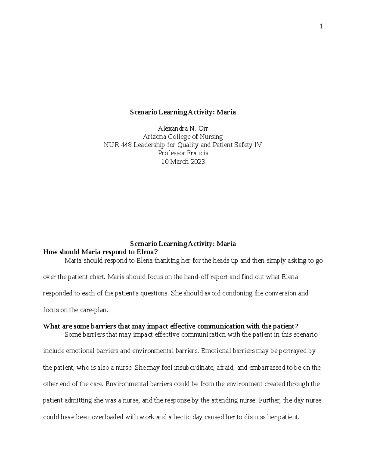 Scenario Learning Activity Maria - 1 Scenario Learning Activity: Maria ...