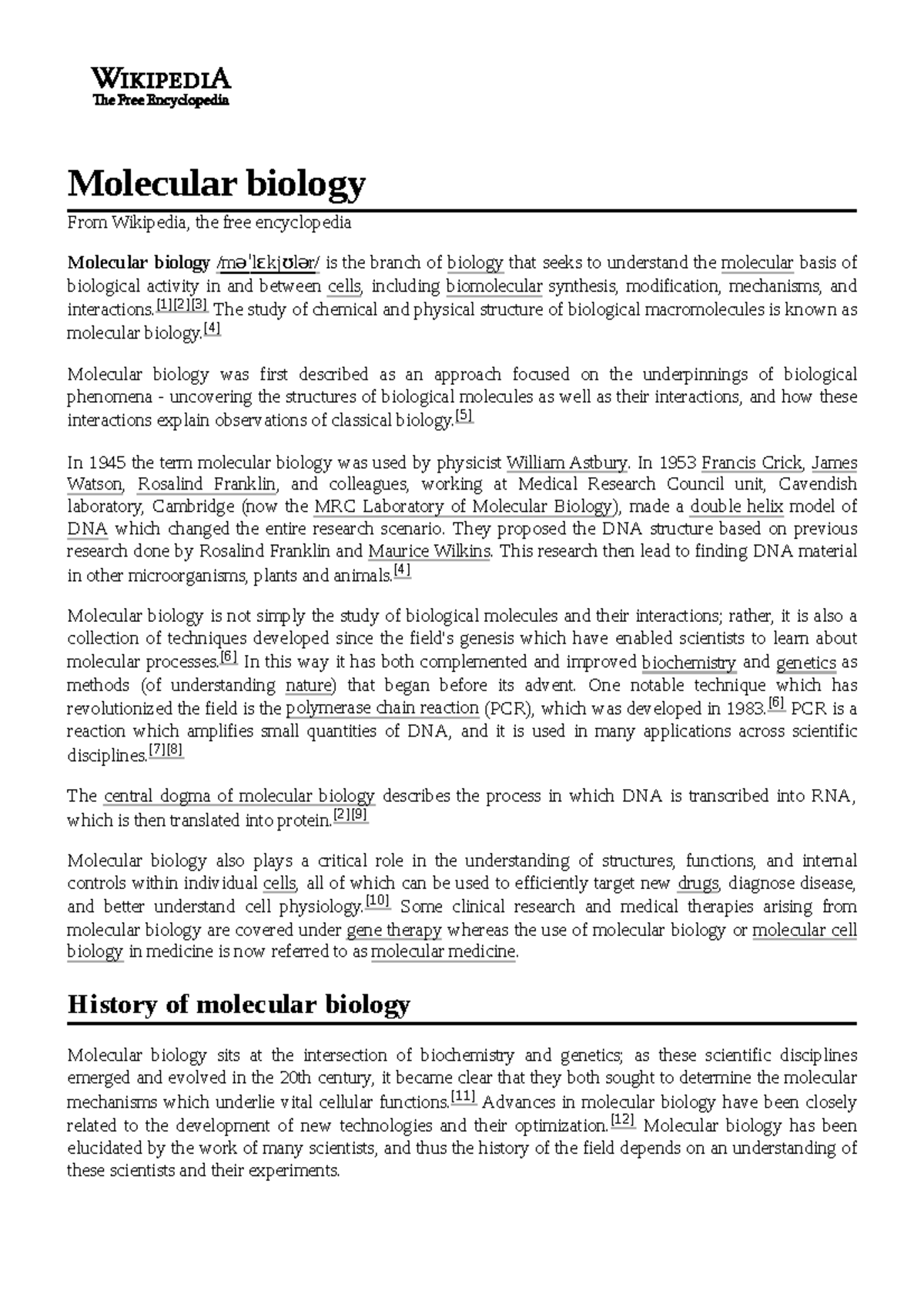 Molecular biology - Molecular biology From Wikipedia, the free ...