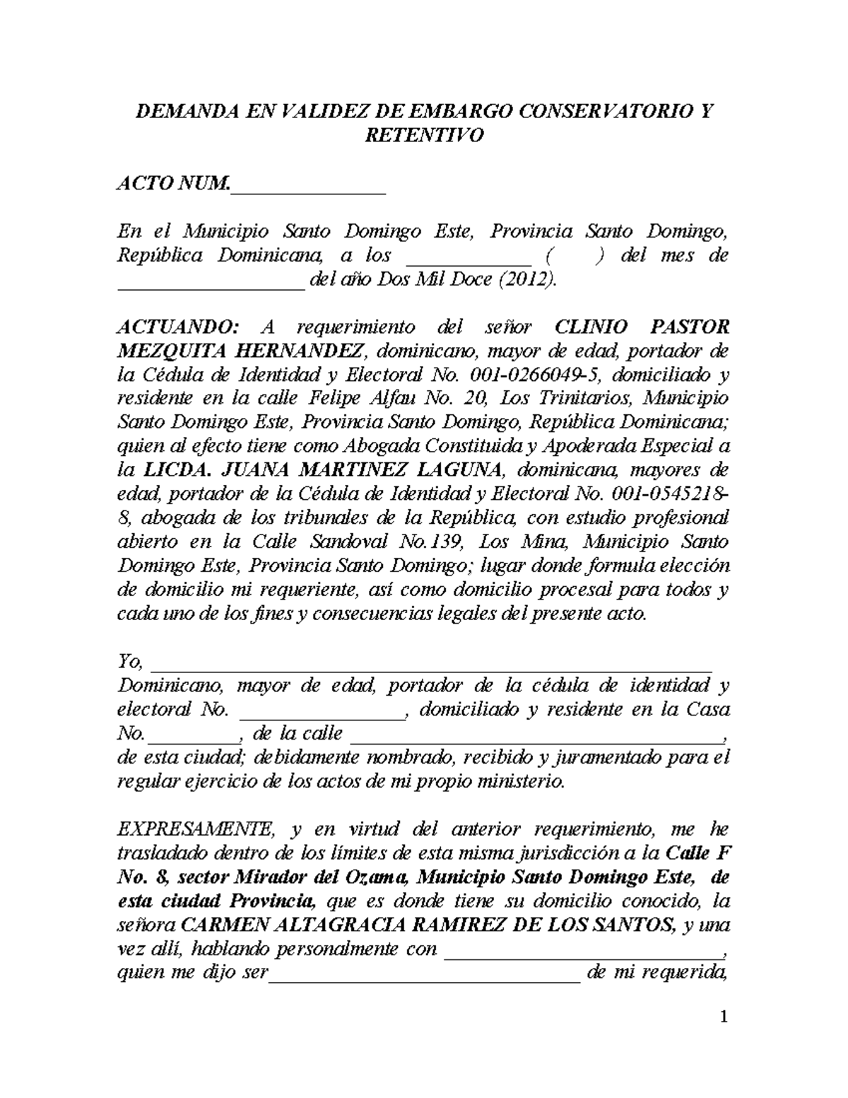 Demanda EN Validez DE Embargo Retentivo A Embargo Ejecutivo - DEMANDA ...