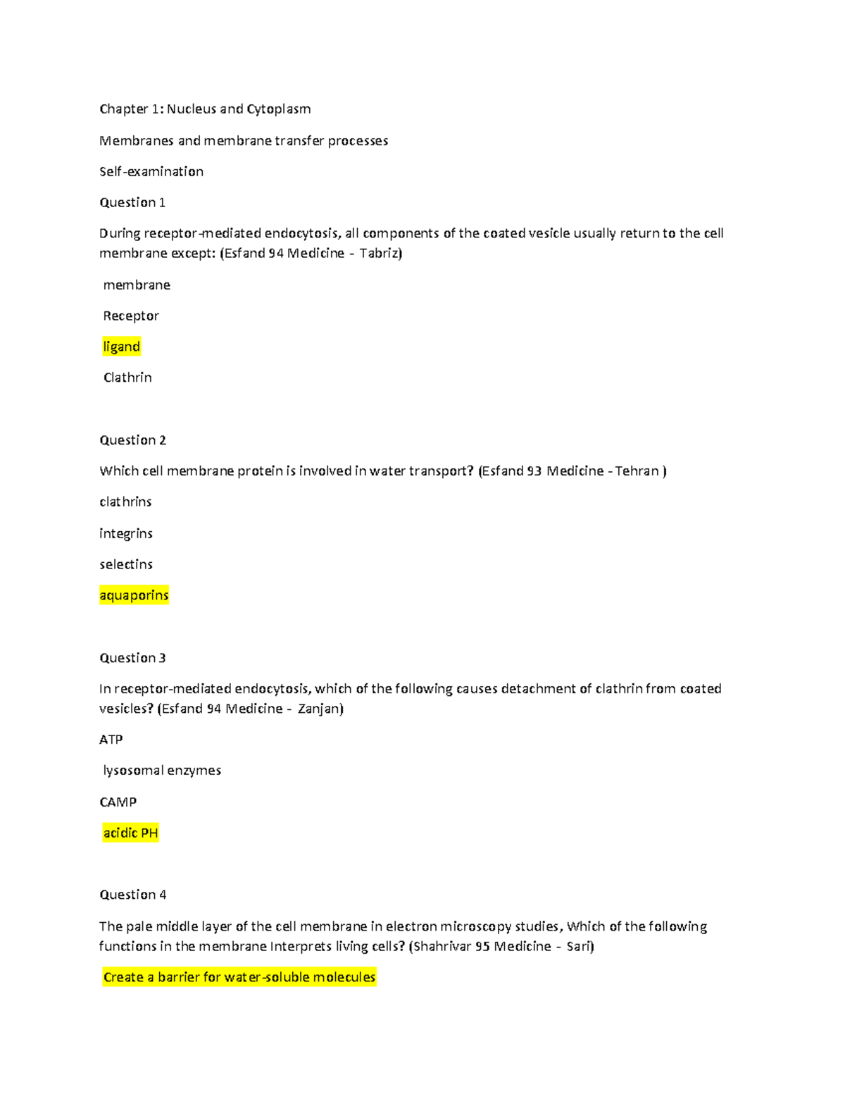 Philosophy MSQ test - Chapter 1: Nucleus and Cytoplasm Membranes and ...