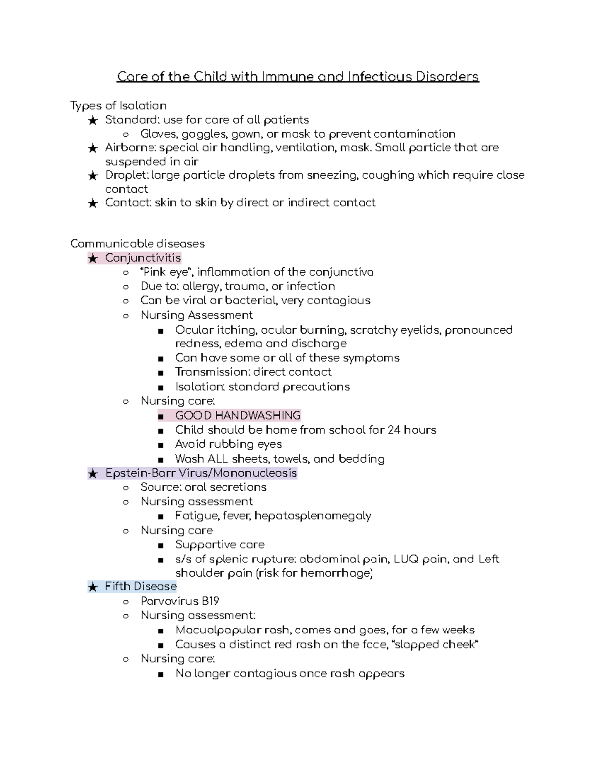 PEDS Communicable diseases - Care of the Child with Immune and ...