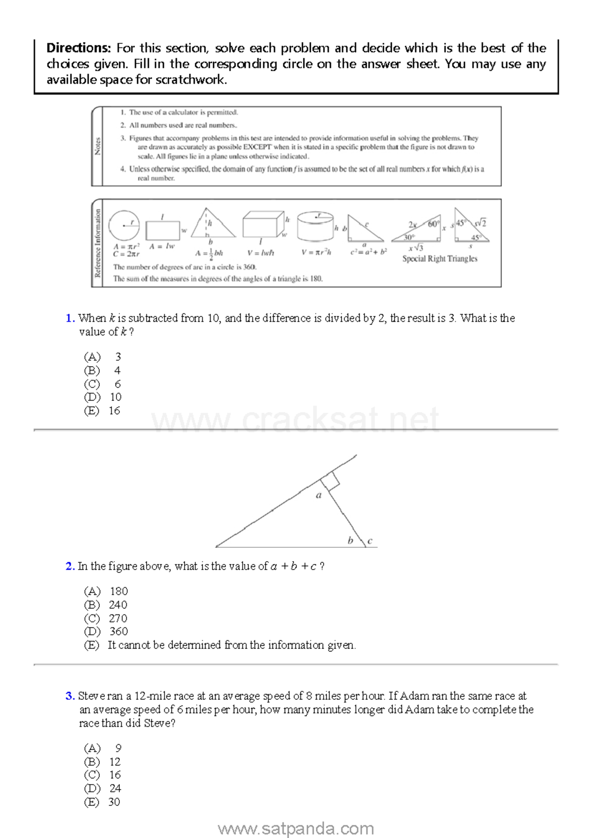 Sat math practice test 3 www - Directions: For this section, solve each ...