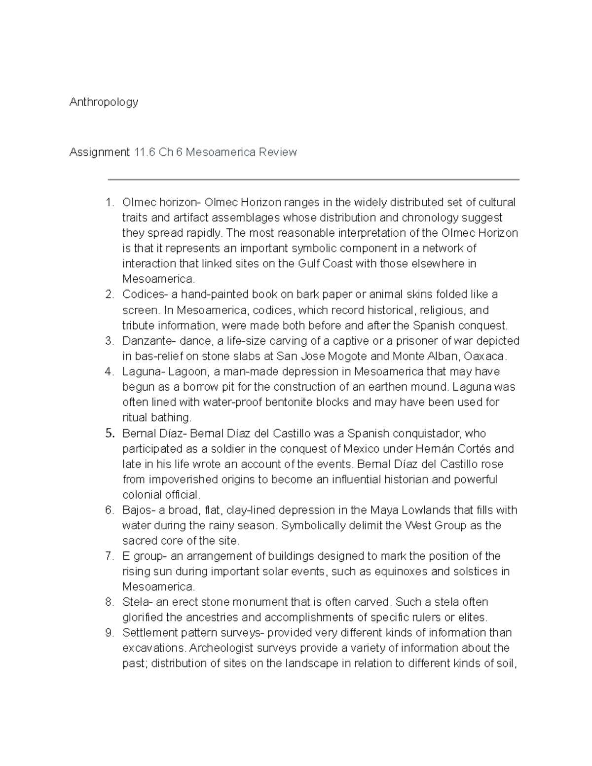 11.6 Ch 6 Mesoamerica Review - Anthropology Assignment11 Ch 6 ...