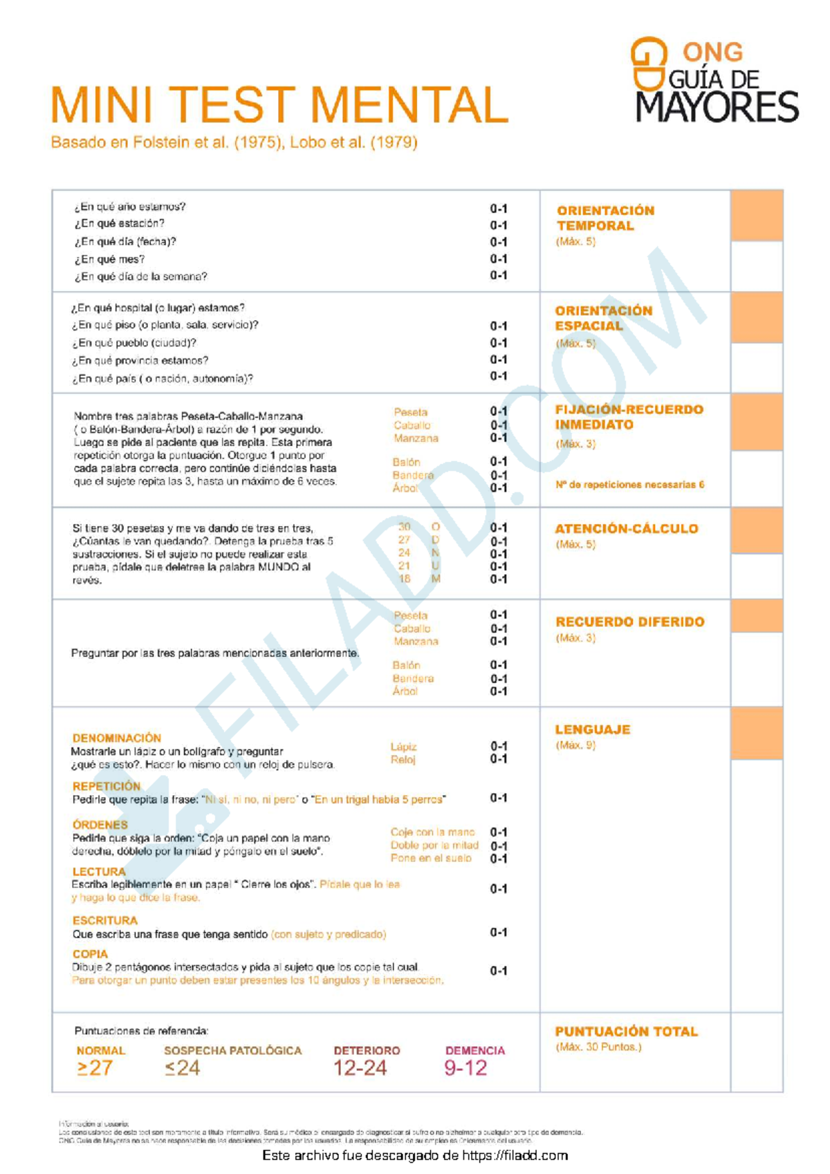Test Mini Mental Alzheimer - ONG GUIA DE MINI TEST MENTAL MAYORES ...