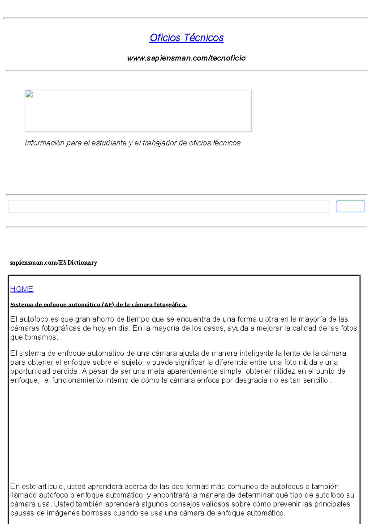 Sistema de enfoque automático (AF) de la cámara fotográfica - Oficios ...