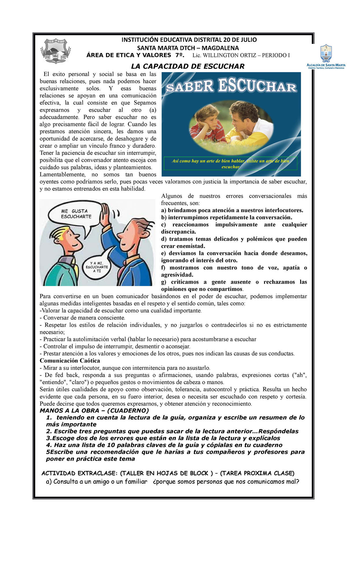 GUIA Etica 7° - Saber Escuchar - INSTITUCIÓN EDUCATIVA DISTRITAL 20 DE ...