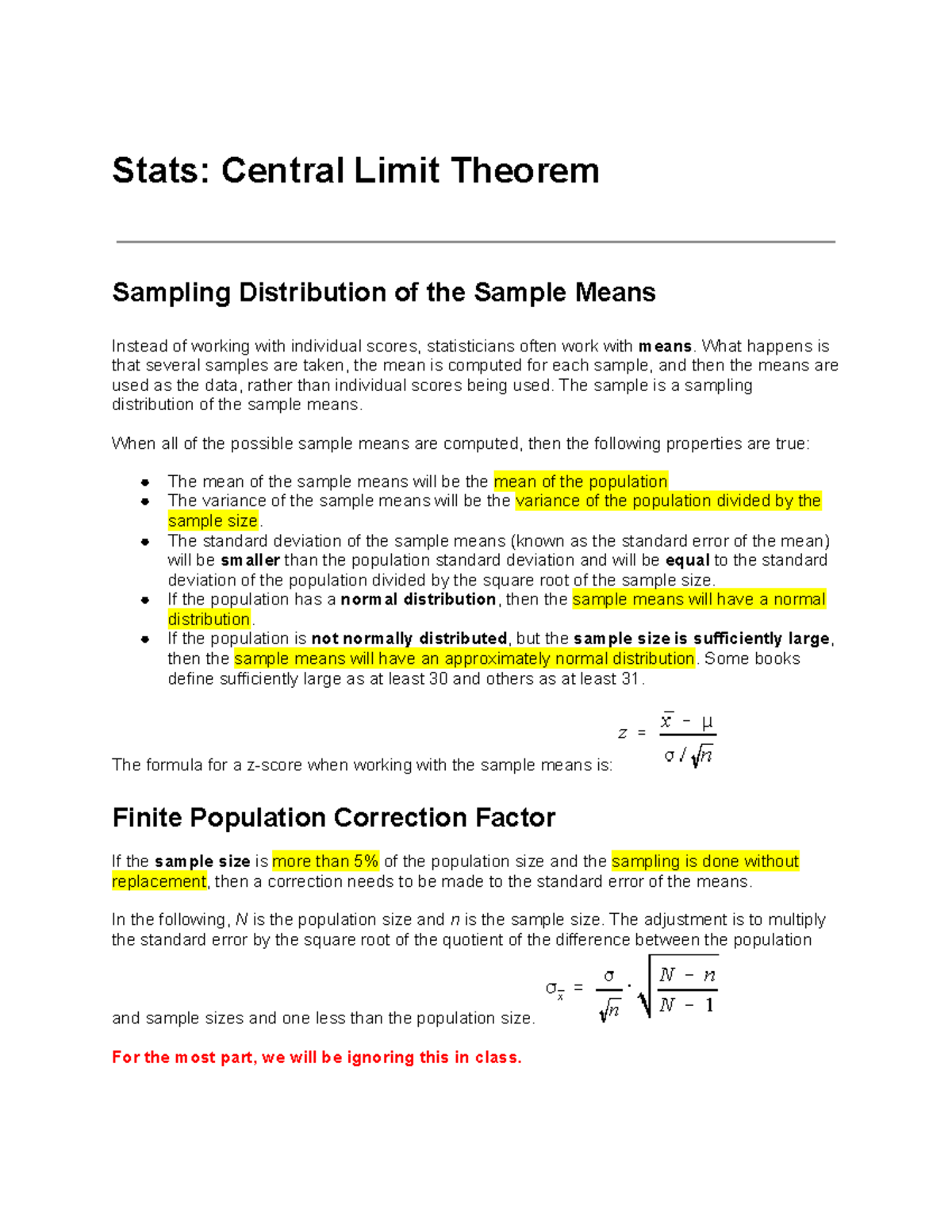 Central Limit Theorem - Statistics: Lecture Notes - Stats: Central ...