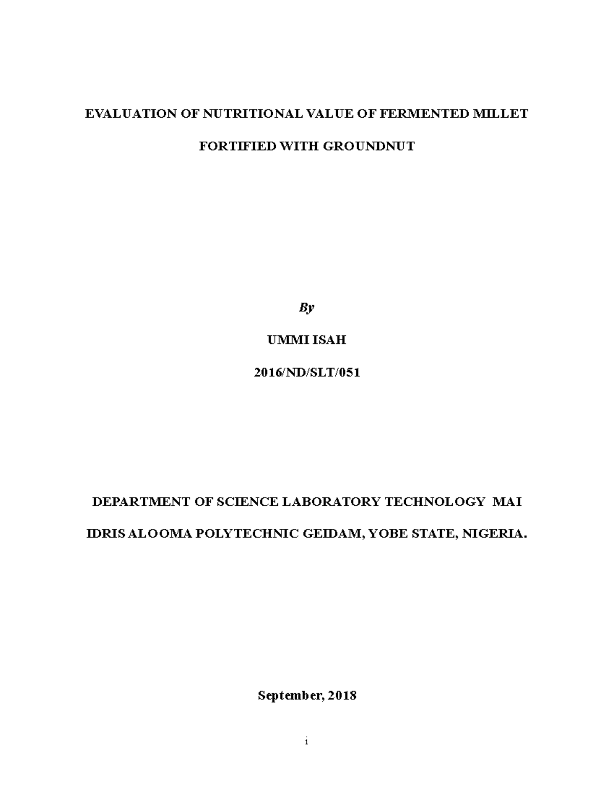 Evaluation OF Nutritional Value OF Fermented Millet Fortified WITH ...