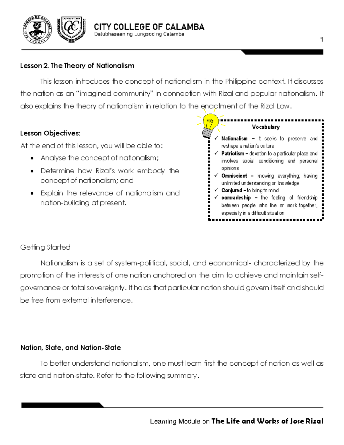 Lesson 23 Theoryofnationalismrizalinthe 19 Thcenturyphil - Lesson 2 ...