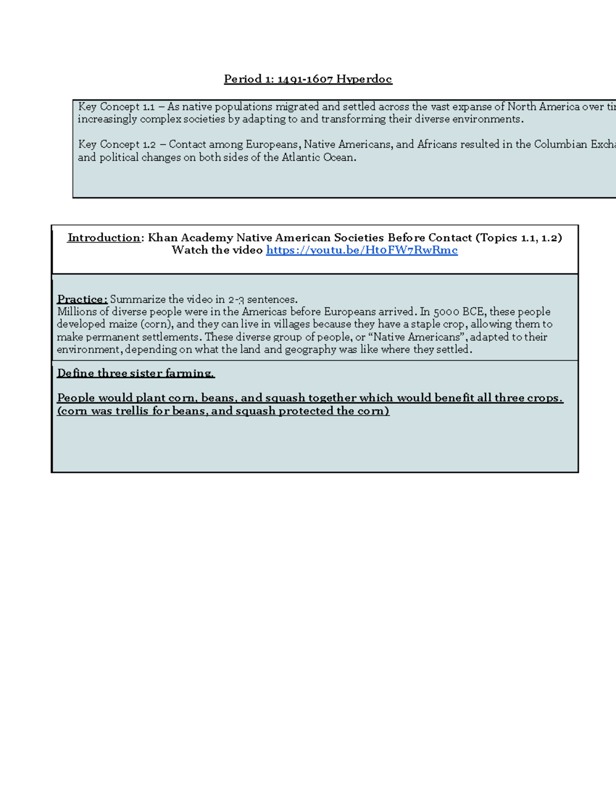 Hyperdoc 1- Period 1 - Period 1: 1491-1607 Hyperdoc Key Concept 1 – As ...