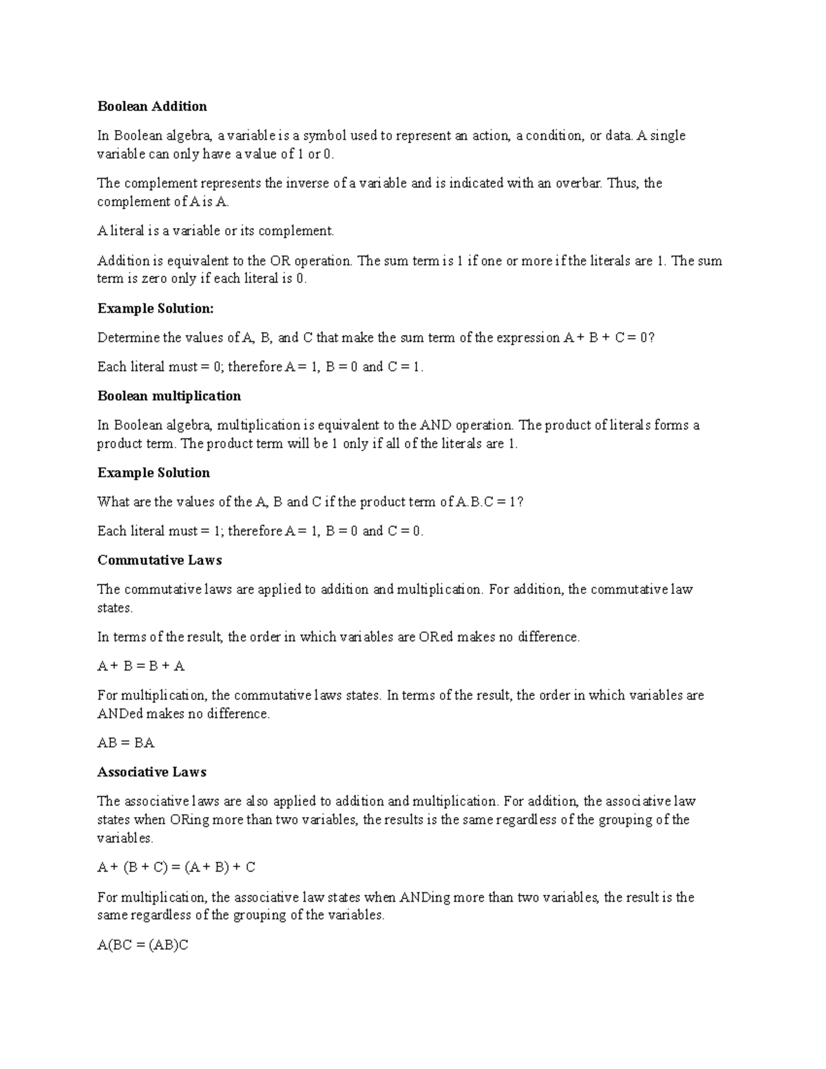 Chapter 4 - Boolean Addition In Boolean algebra, a variable is a symbol ...