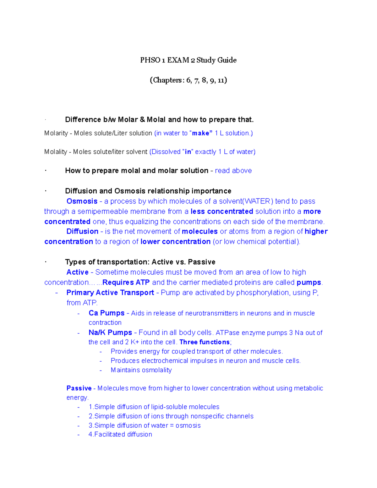 PHSO EXAM 2 Study Guide - PHSO 1 EXAM 2 Study Guide (Chapters: 6, 7, 8 ...