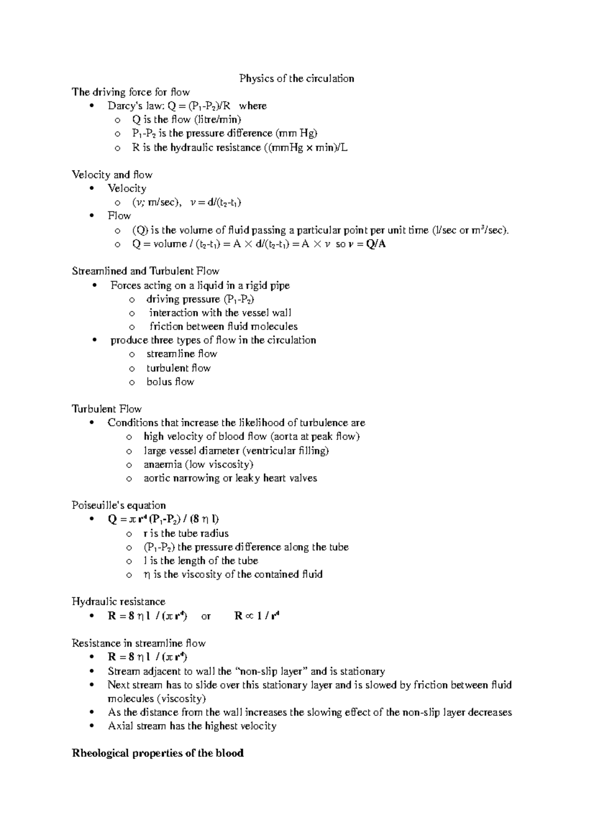 Lecture 5 - Physics of the circulation The driving force for flow law ...