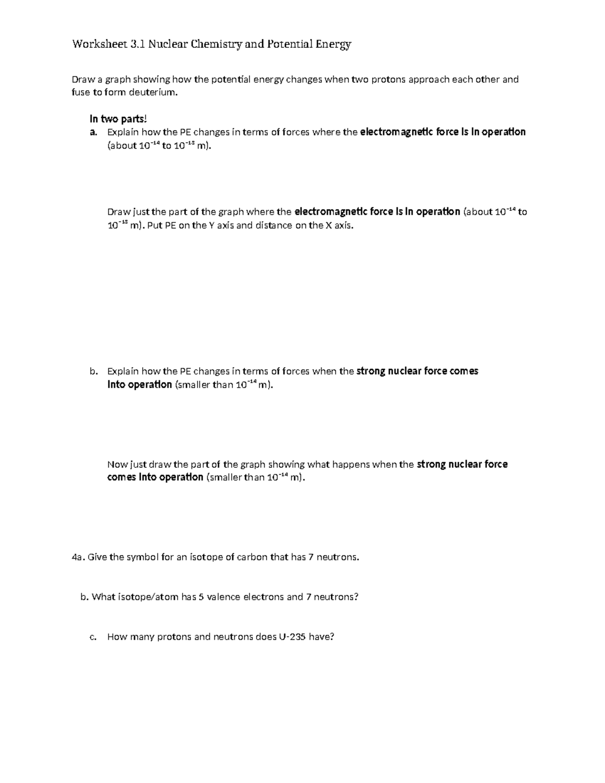 Worksheet 3.1 Nuclear PE - Worksheet 3 Nuclear Chemistry and Potential ...