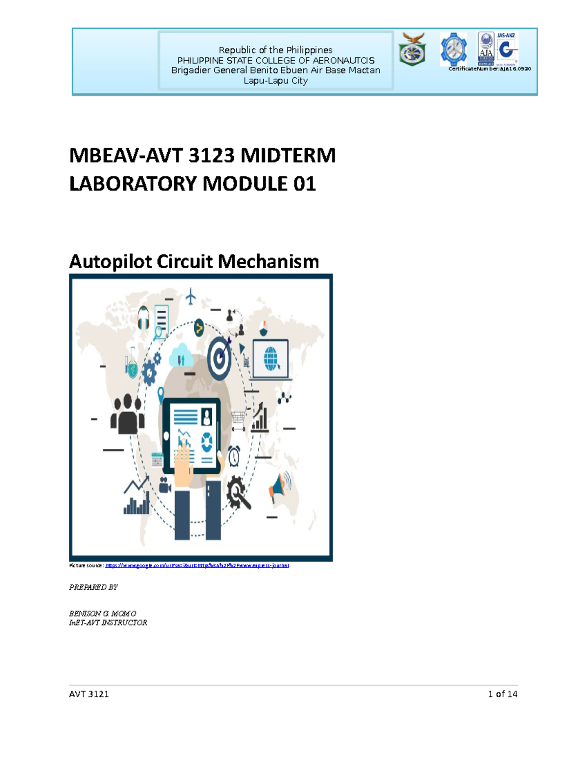 Mbeav AVT 3121 Midterm - Uwiwiwiw - MBEAV-AVT 312 3 MIDTERM LABORATORY MODULE 01 Autopilot ...