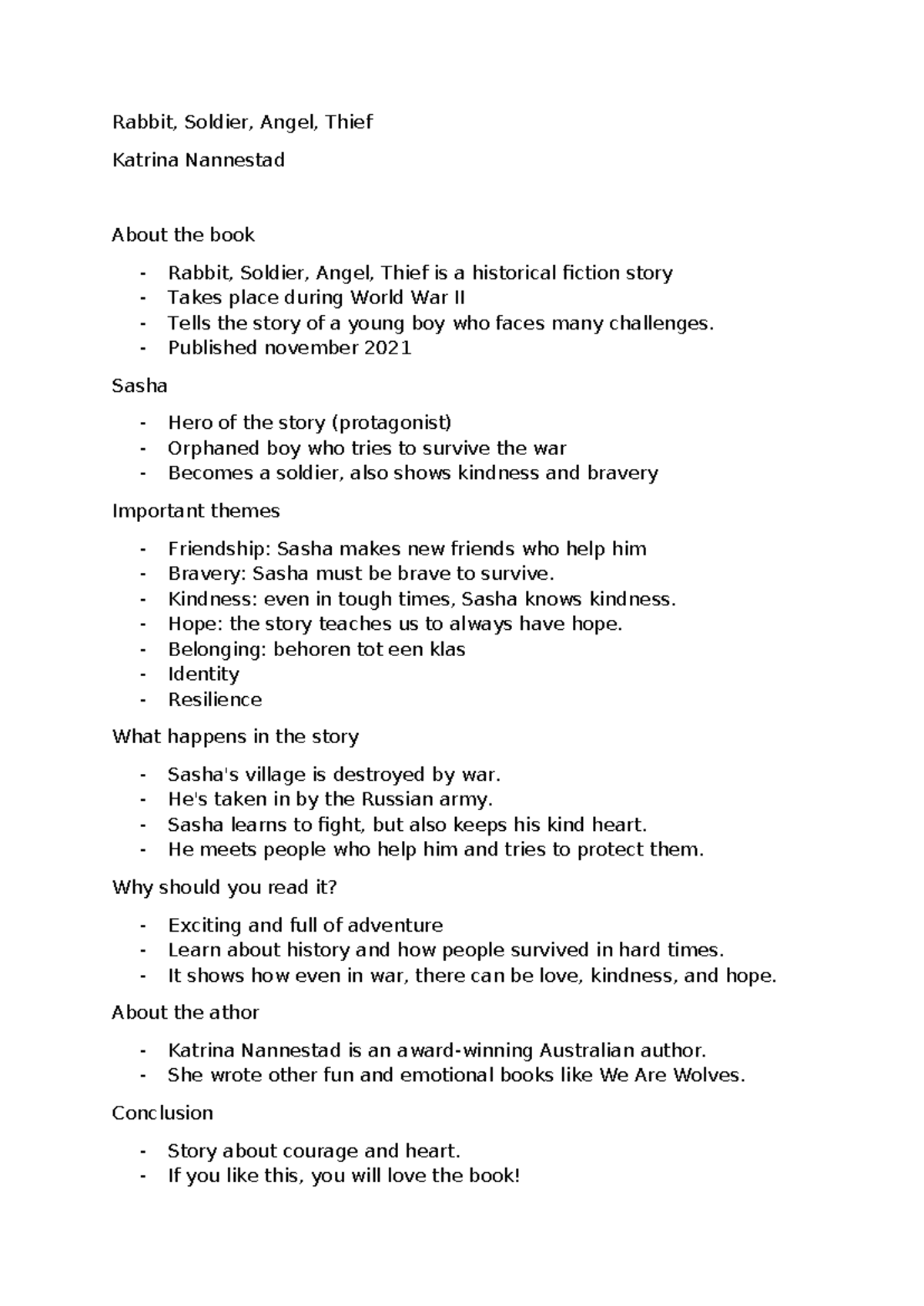 Rabbit, Solder, Angel, Thief - Published november 2021 Sasha - Hero of ...