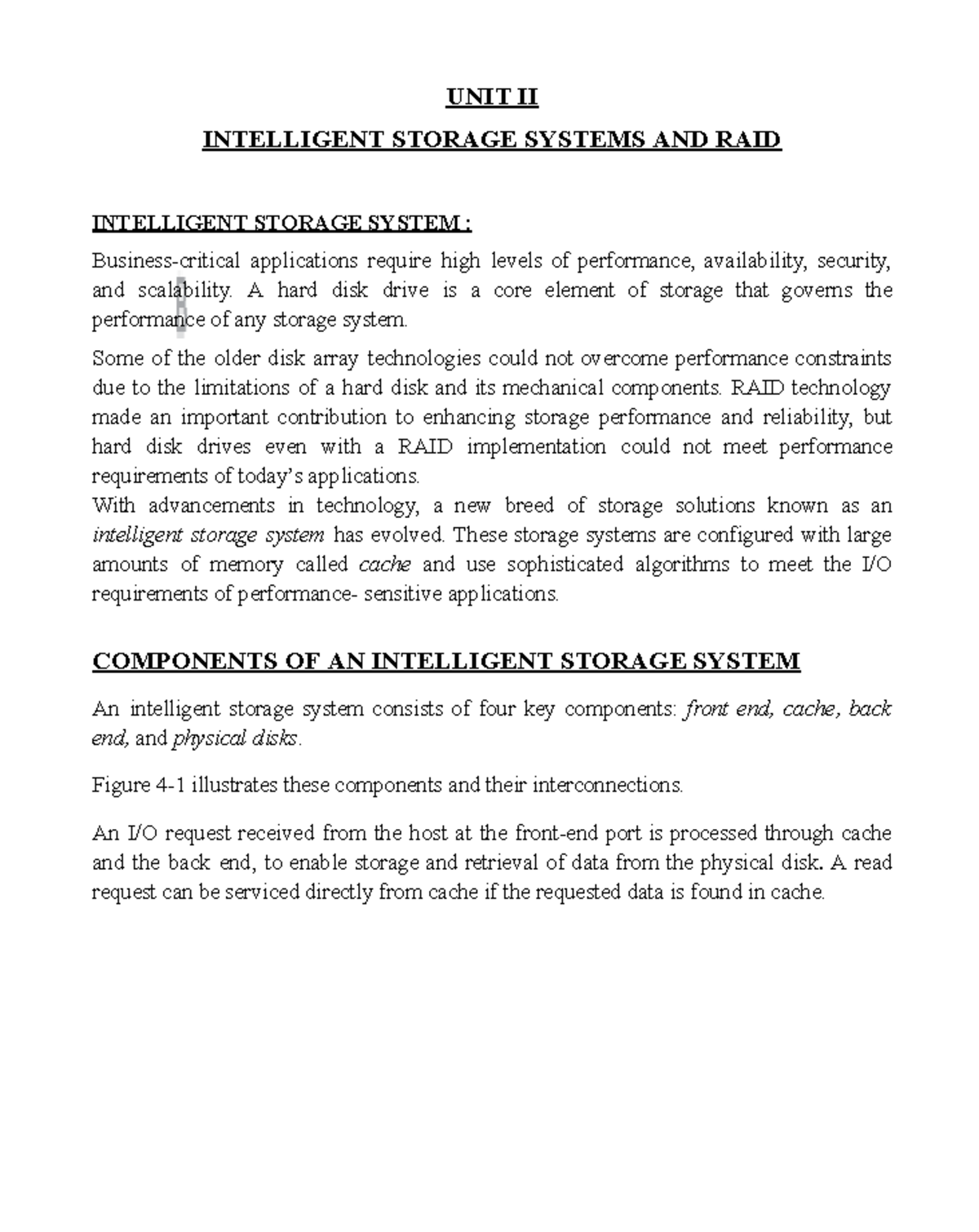ST UNIT II - Storage Technologies - UNIT II INTELLIGENT STORAGE SYSTEMS ...